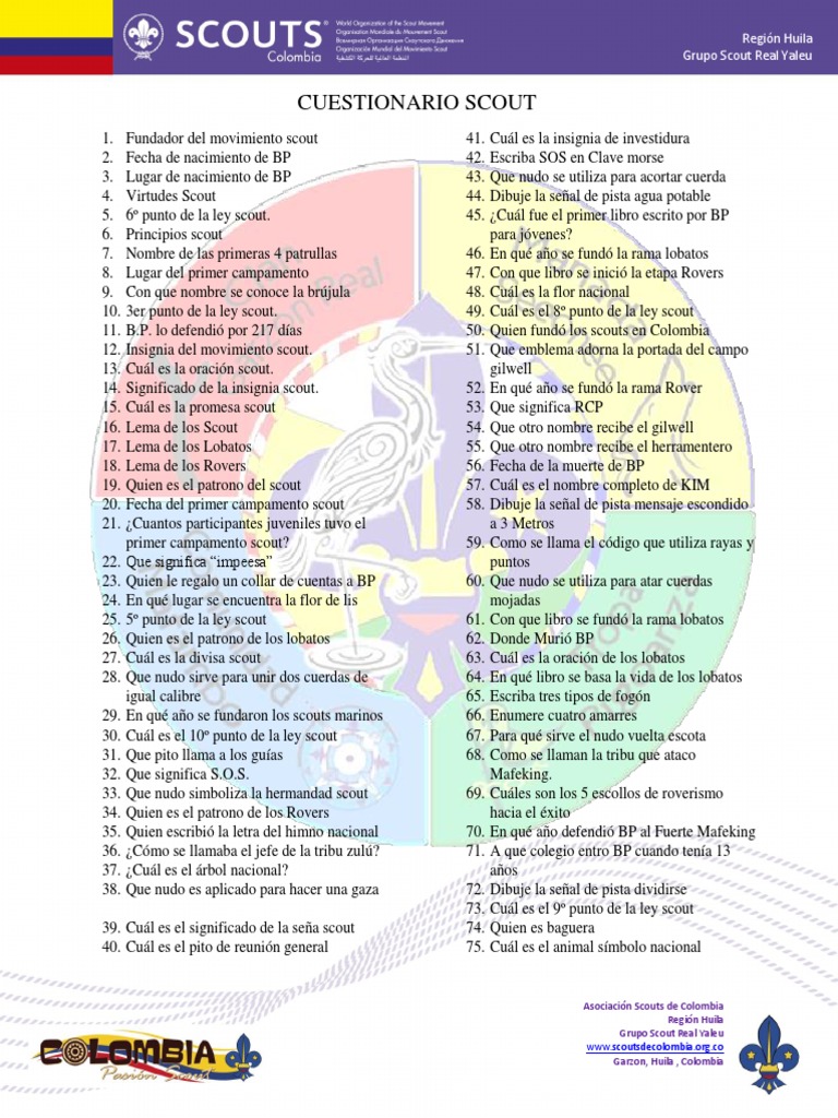 Cuestionario Scout | PDF | Exploración | Movimientos juveniles