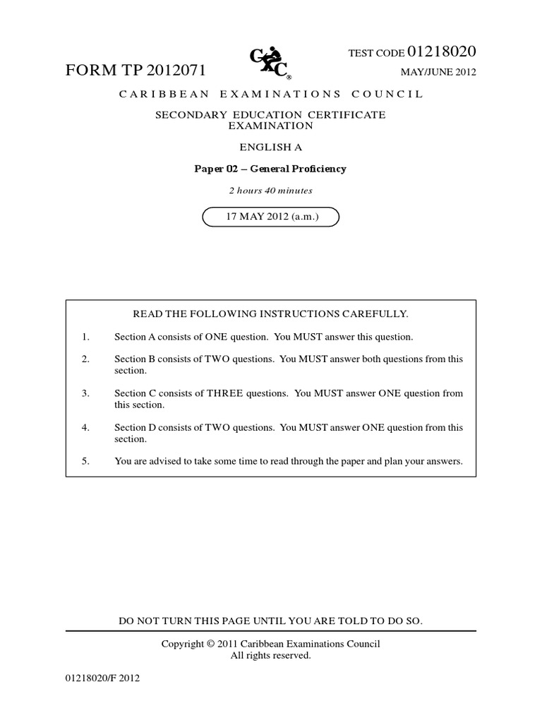 CSEC English A June 2012 P2 | PDF | Retirement | Social Security ...