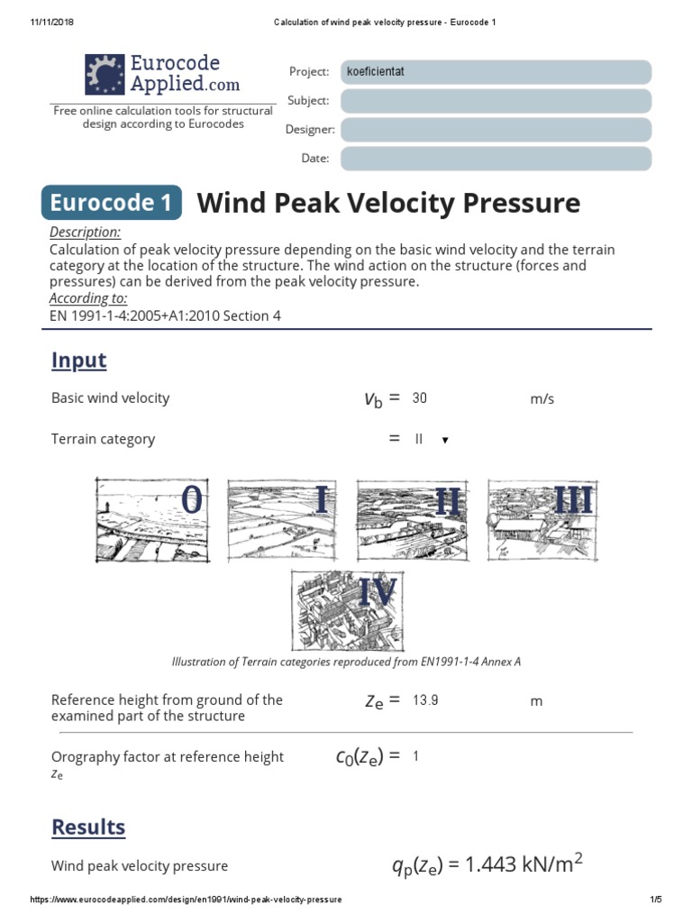 Calculation of Wind Peak Velocity Pressure - Eurocode 1 | Wound | Wind ...