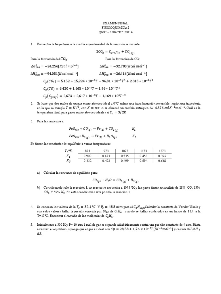 Enunciados Examenes Finales-1 | Descargar gratis PDF | Gases | Equilibrio químico