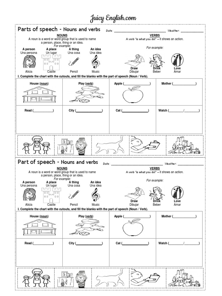 02 1 Parts of Speech - Nouns and Verbs Ejercicios | PDF | Part Of ...