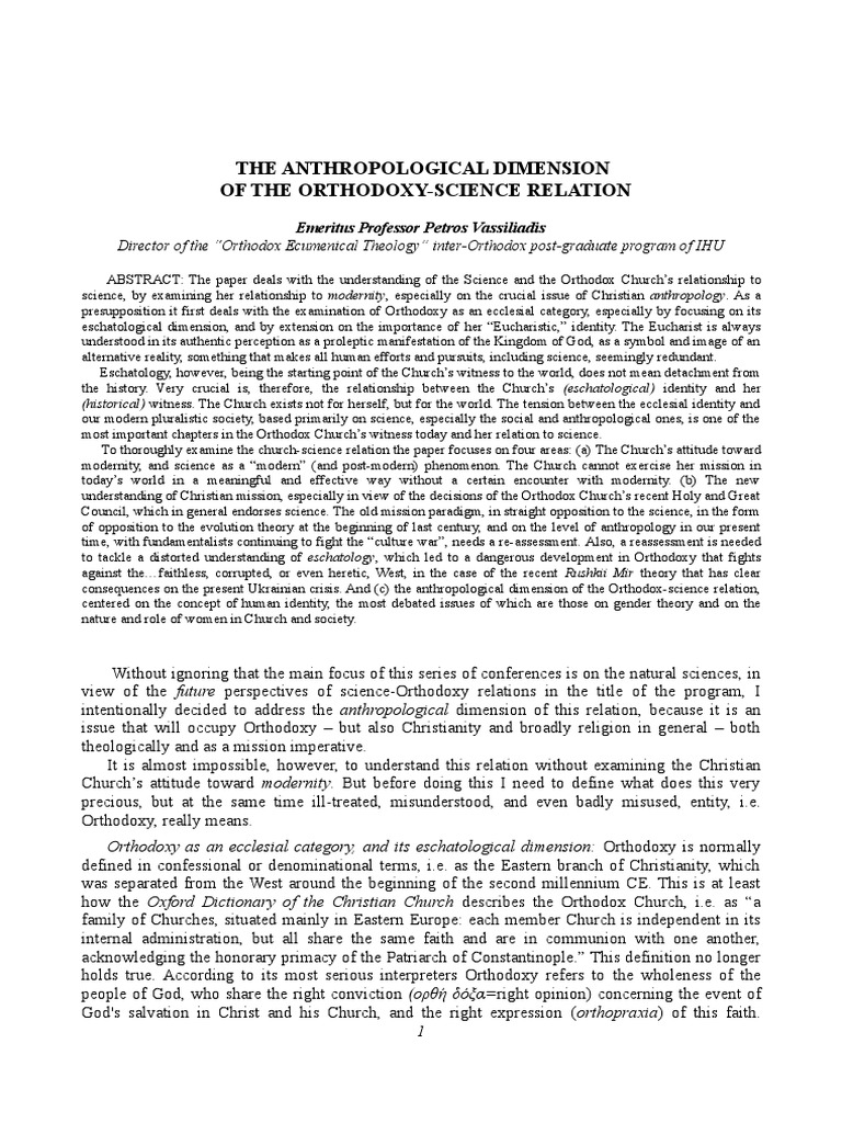 The Anthropological Diamension of Orthodoxy Science Relations | PDF ...