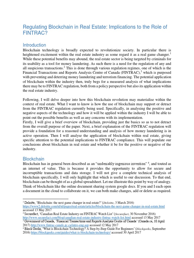Blockchain in Real Estate, FINTRAC | PDF | Money Laundering ...
