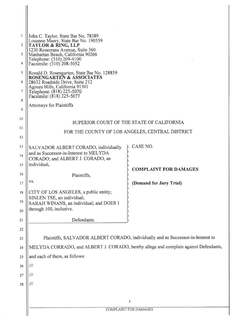 Wrongful Death Lawsuit Filed by Family of Mely Corado | PDF