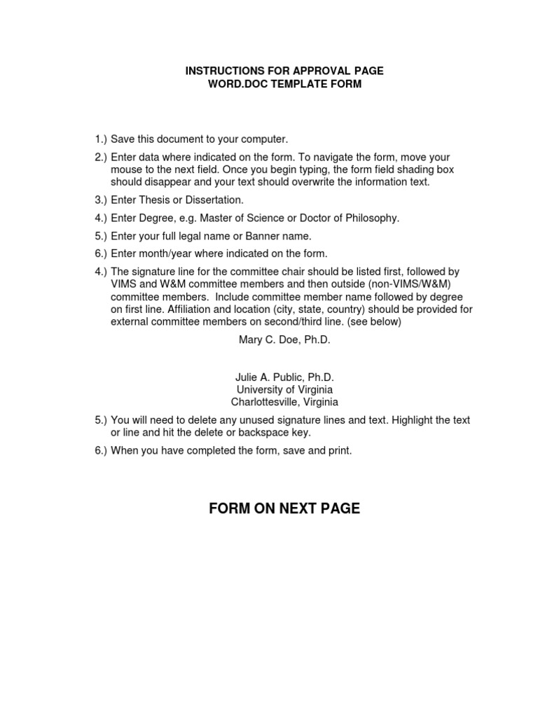 Instructions For Approval Page Word - Doc Template Form | PDF | Doctor ...