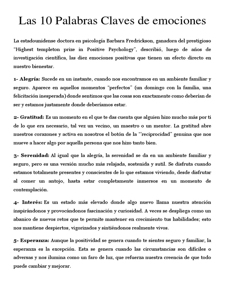 10 Palabras Clave de Emociones Positivas | PDF | Gratitud | Amor