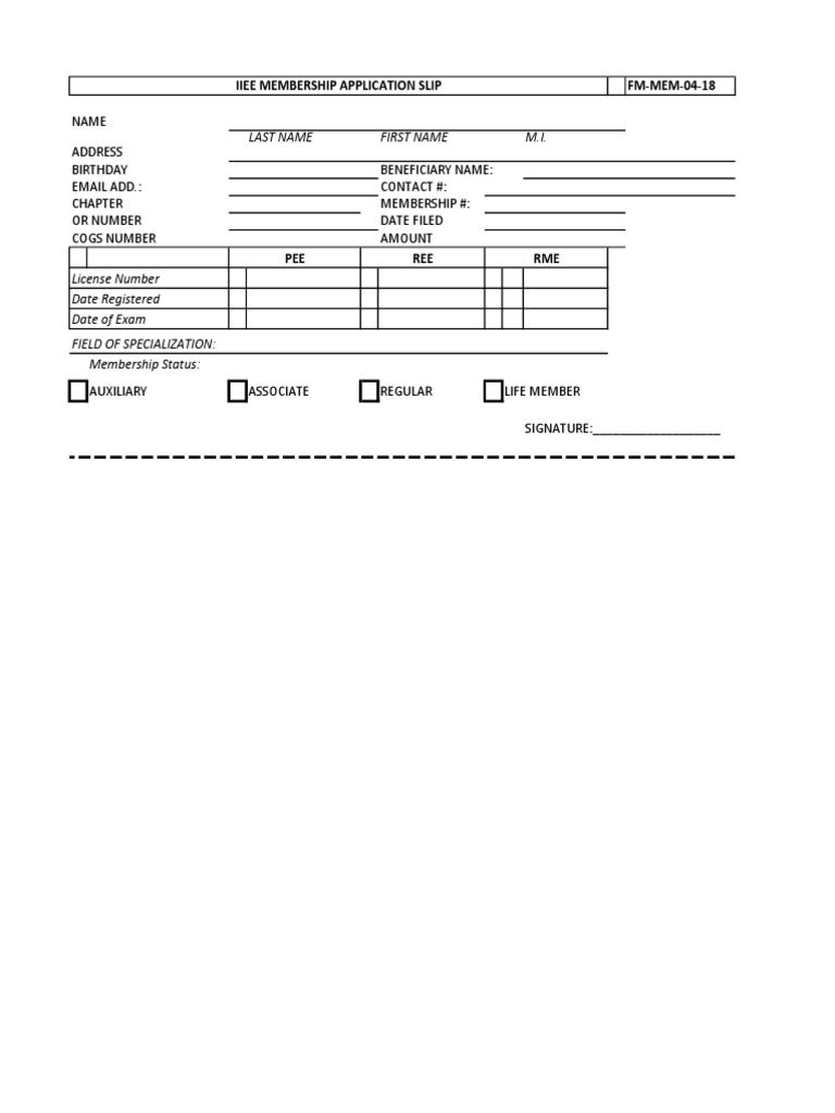 IIEE MEMBERSHIP APPLICATION Form PDF | PDF | Computing | Computing And ...