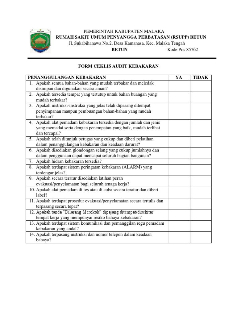Form Ceklis Audit Kebakaran | PDF
