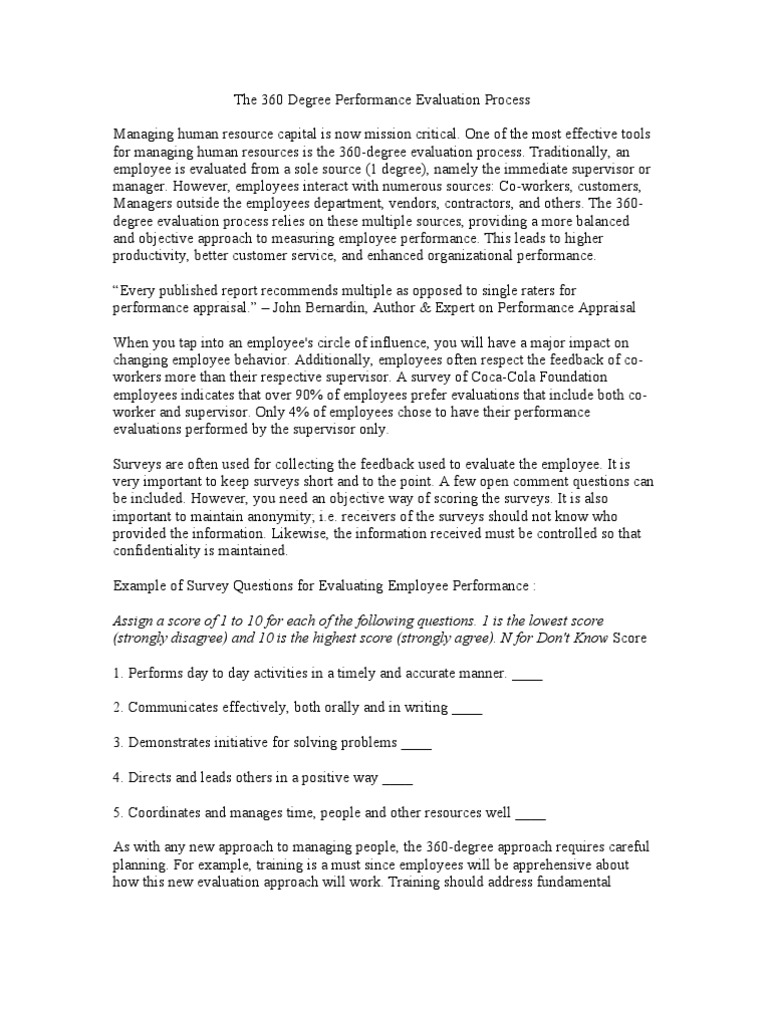 The 360 Degree Performance Evaluation Process | PDF | Performance Appraisal | Employment