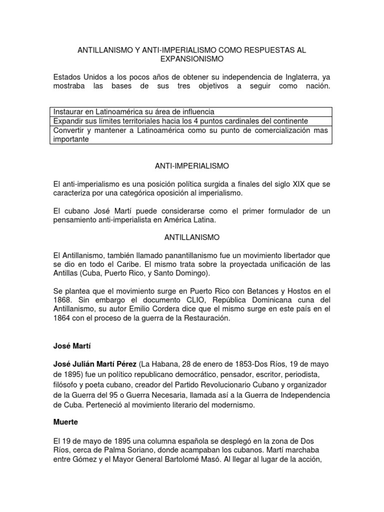 Antillanismo y Antiimperialismo en el Caribe | PDF | Consecuencias de ...