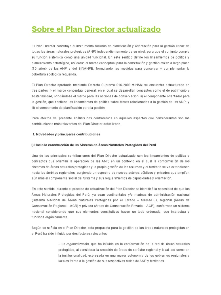Plan Director: Gestión de ANP Perú | PDF | Planificación | Sustentabilidad