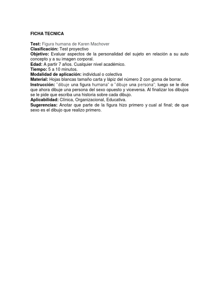 DFH de Karen Machover Ficha Técnica | PDF