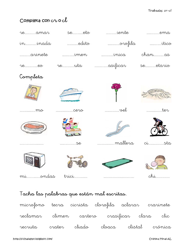 Fichas y Actividades Para Trabajar Las Sílabas Trabadas Cr Cl