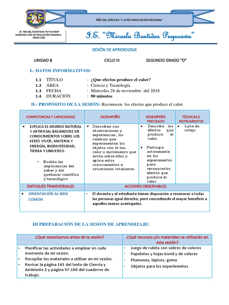 Unidad 8, Sesion 2 Ciencia y Tecnologia | PDF | Calor | Aprendizaje