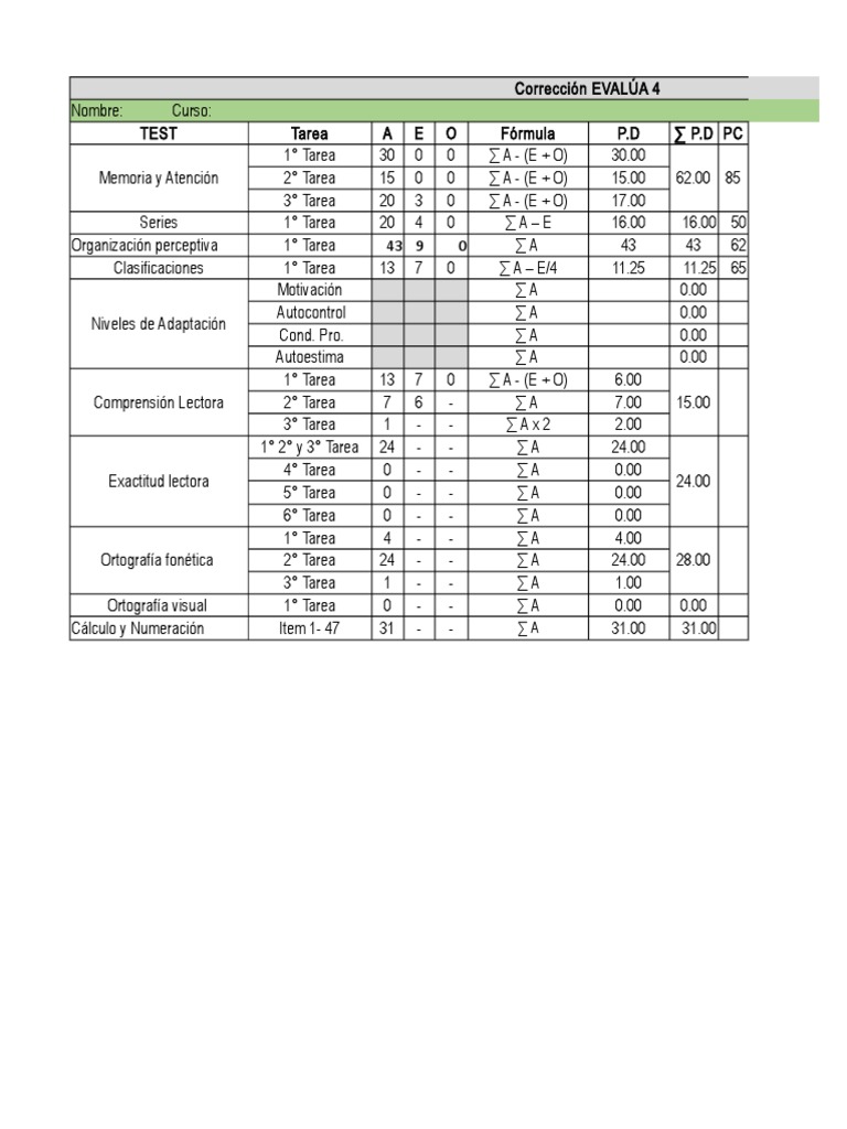 Programa Corrección EVALÚA 1 | Descargar gratis PDF | Cognición