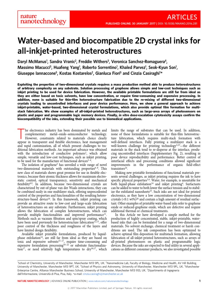Water-Based and Biocompatible 2D Crystal Inks For All-Inkjet-Printed ...