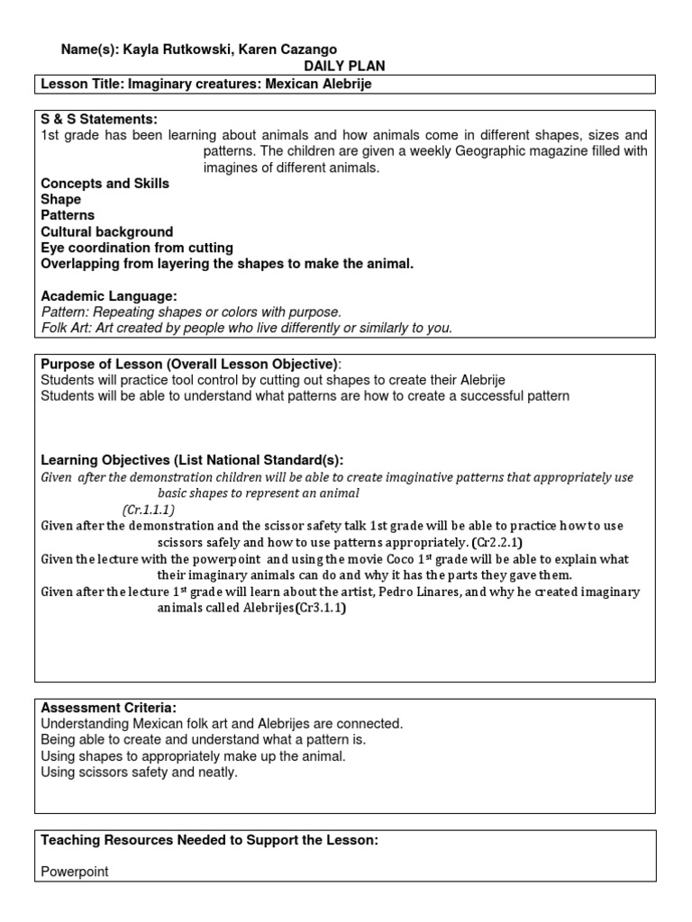 Kayla Karen 1st Grade Lesson 1 | PDF | Teachers | Educational Psychology