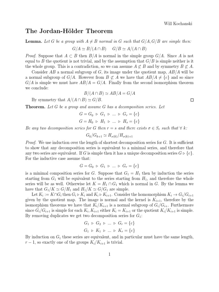 The Proof of the Jordan-Hölder Theorem Using Decomposition Series and ...