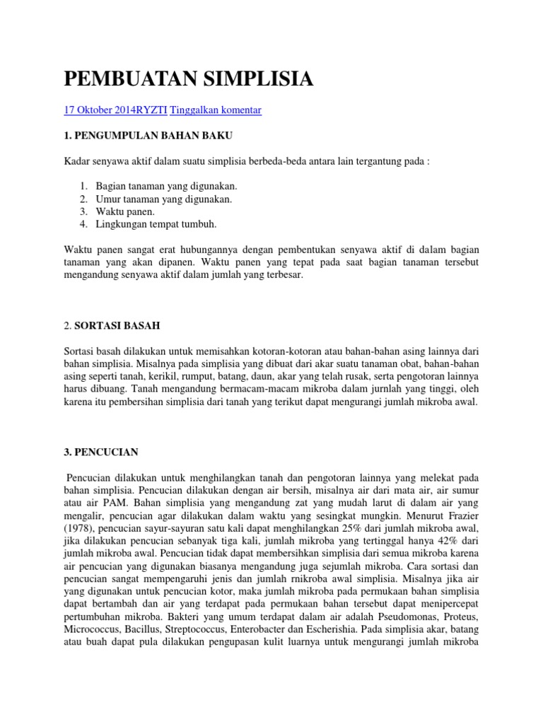 Pembuatan Simplisia | PDF