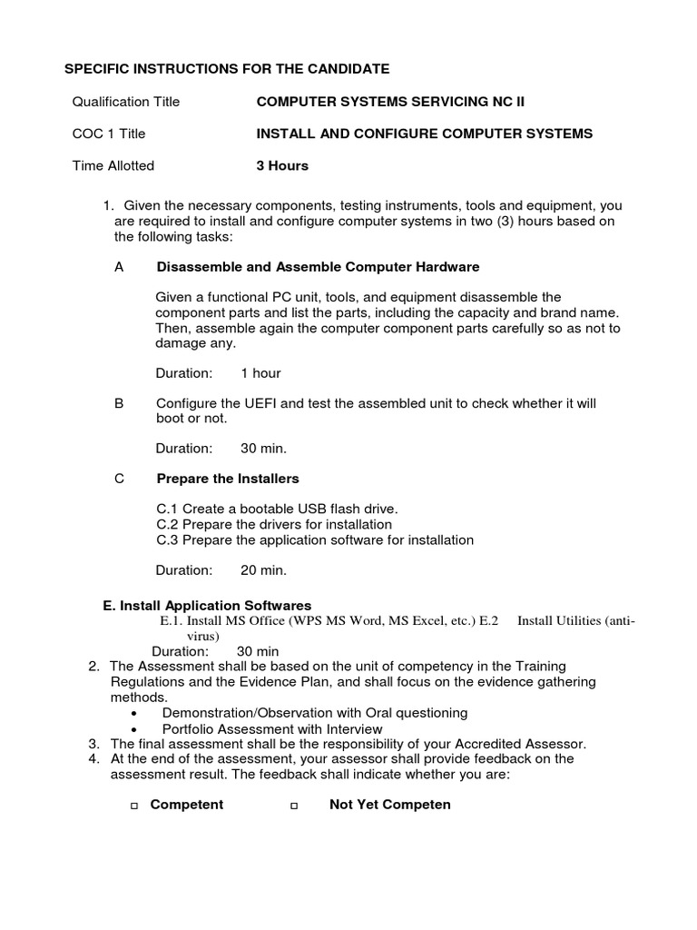 Specific Instructions For The Candidate Computer Systems Servicing NC ...