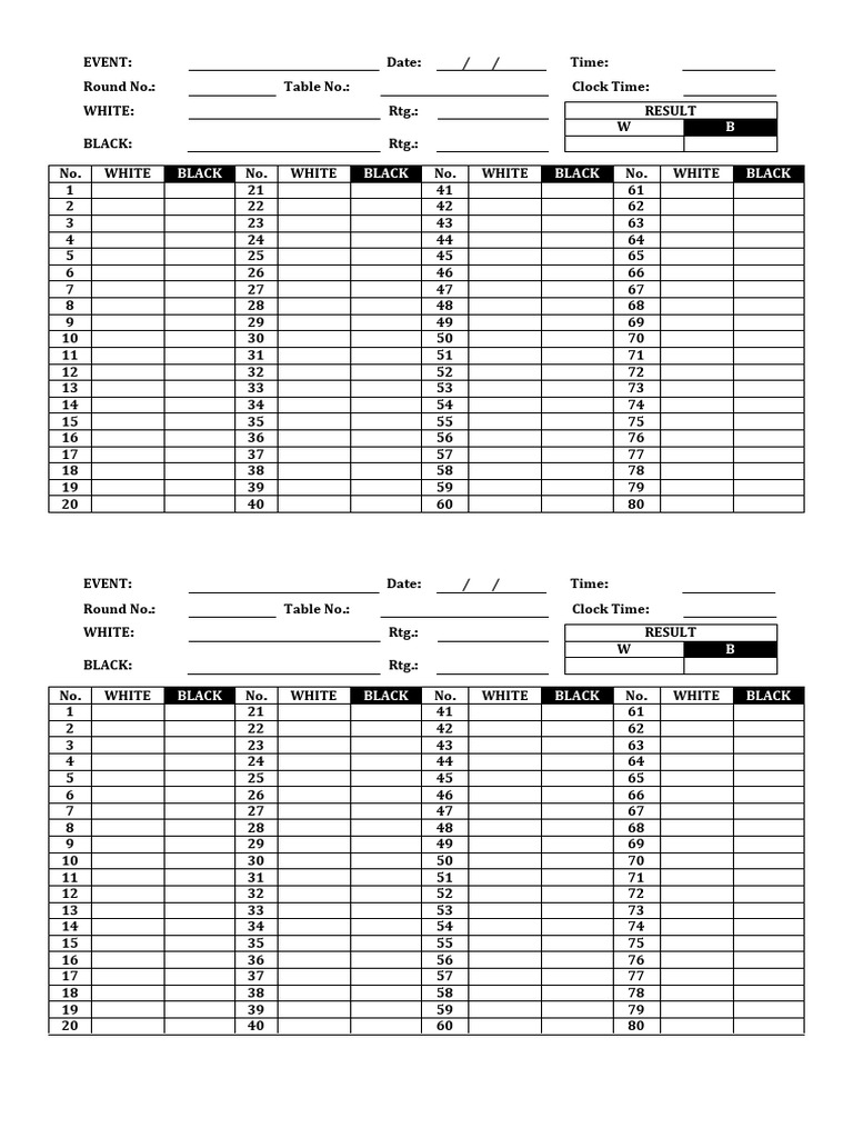 Chess Score Sheet | Download Free PDF | Competitive Games | Traditional ...