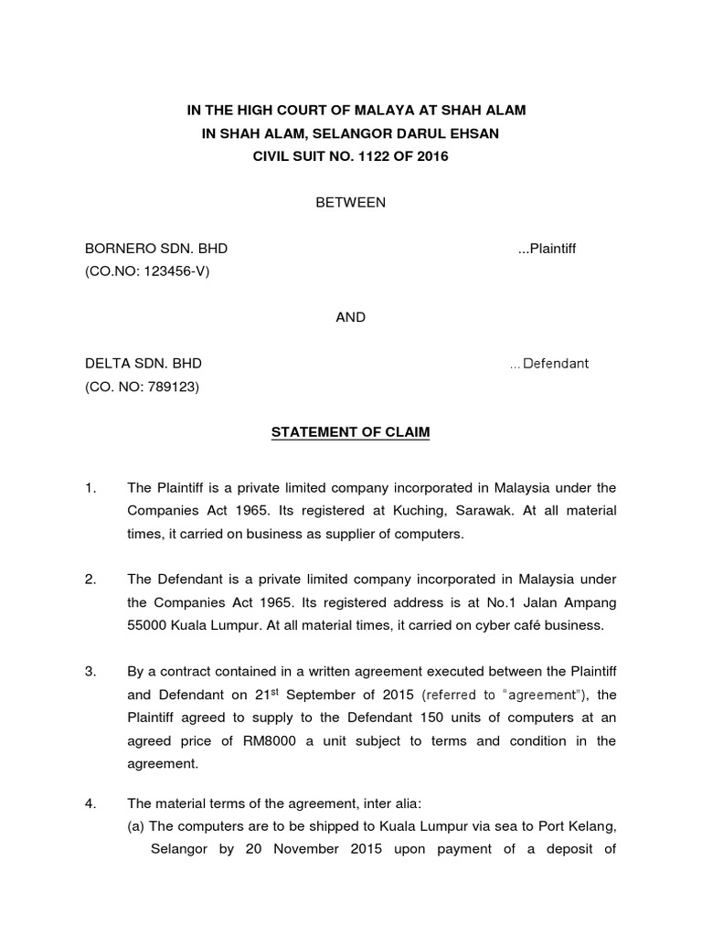 Pleadings - Statement of Claim | PDF | Common Law | Government