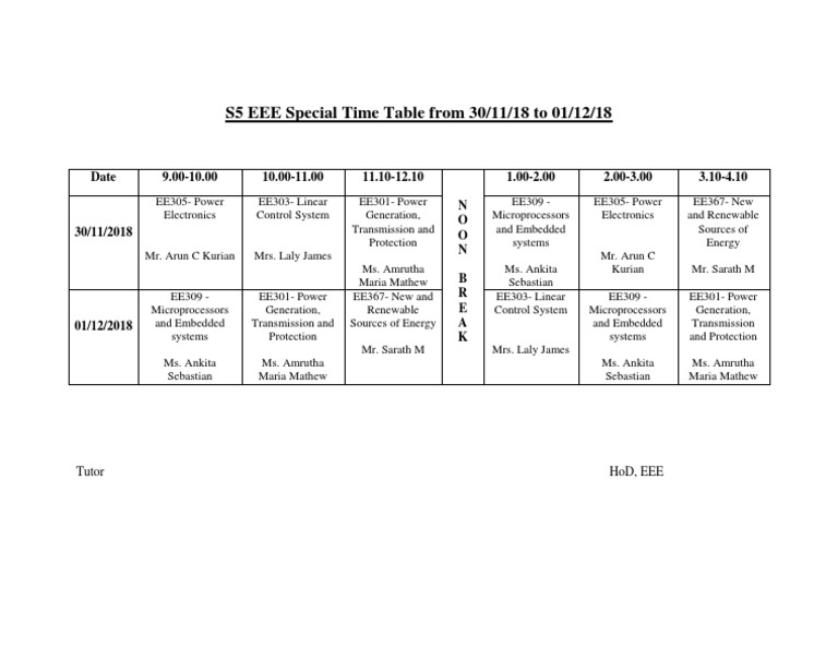 Special Timetable 1 | PDF | Electricity | Electrical Engineering