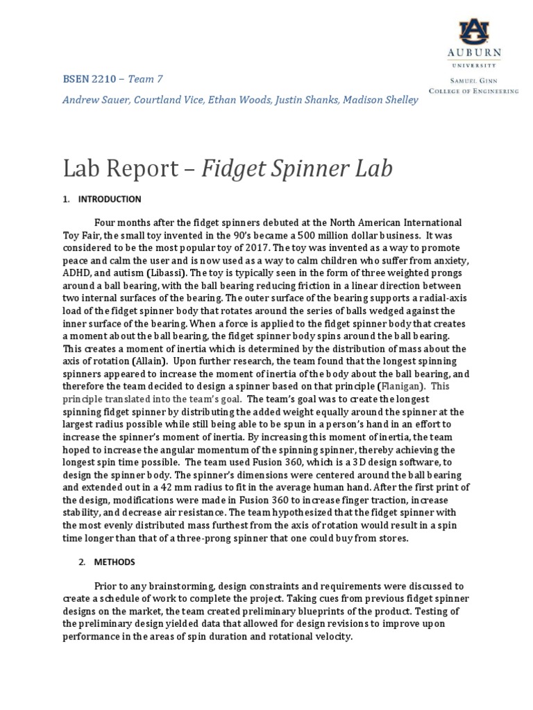 Fidget Spinner Lab | PDF | Bearing (Mechanical) | Rotation