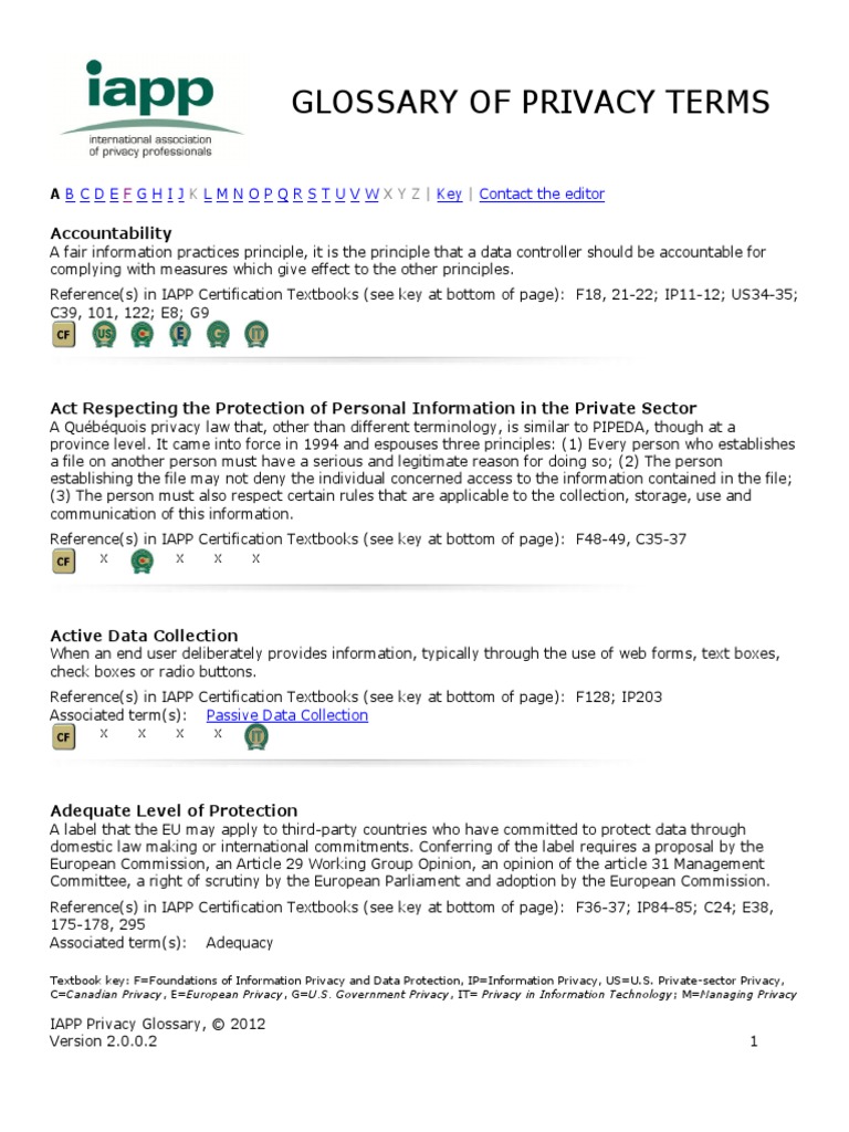 IAPP Privacy Certification Glossary v2.0.0.2 | PDF | Http Cookie | Privacy