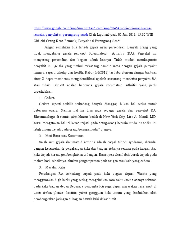 Gejala Tanda Rematik | PDF