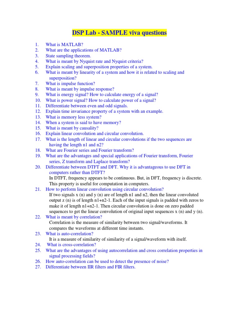 DSP Lab: Sample Viva Questions Guide | PDF | Digital Signal Processor ...