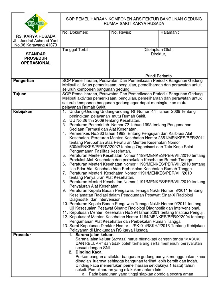 SOP PEMELIHARAAN Komponen Arsitektur Bangunan Gedung