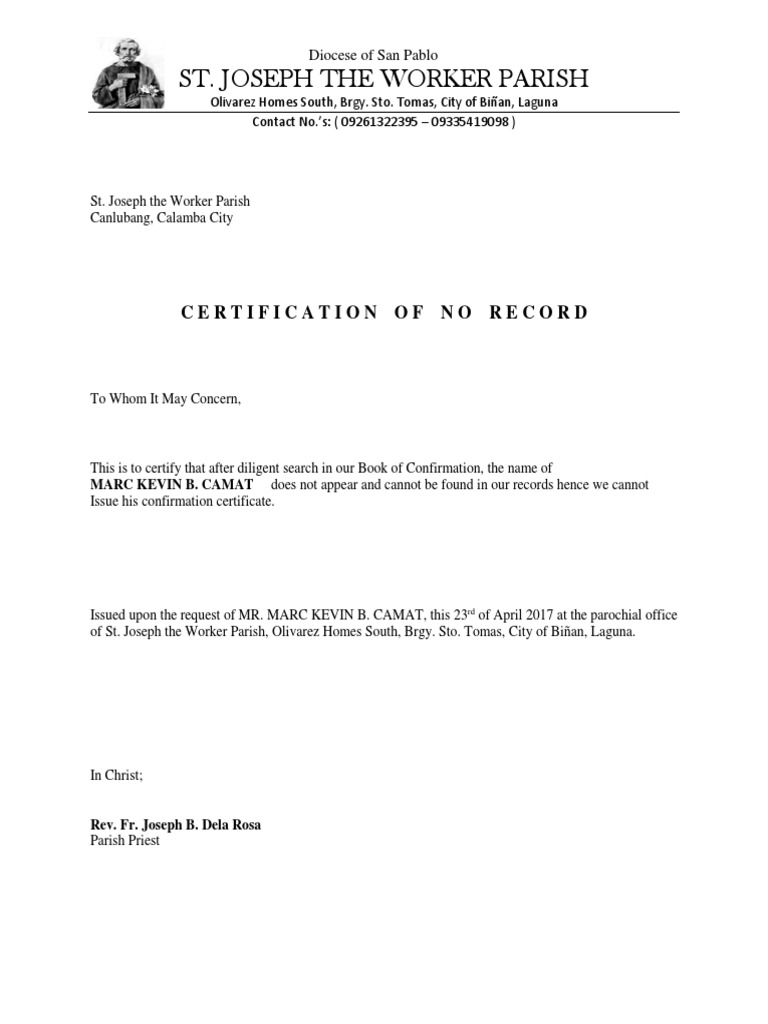 Certification of No Confirmation Record | PDF