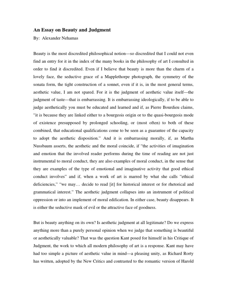 An Essay On Beauty and Judgment | PDF | Aesthetics | Immanuel Kant