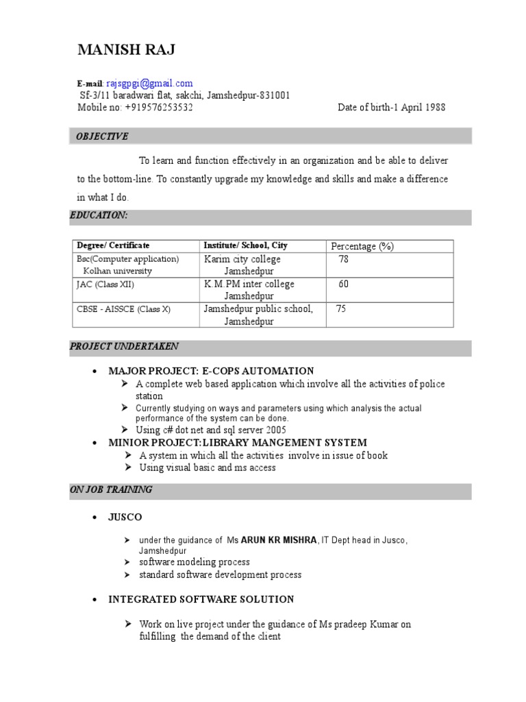 Manish Resume | PDF | Microsoft Access | Software