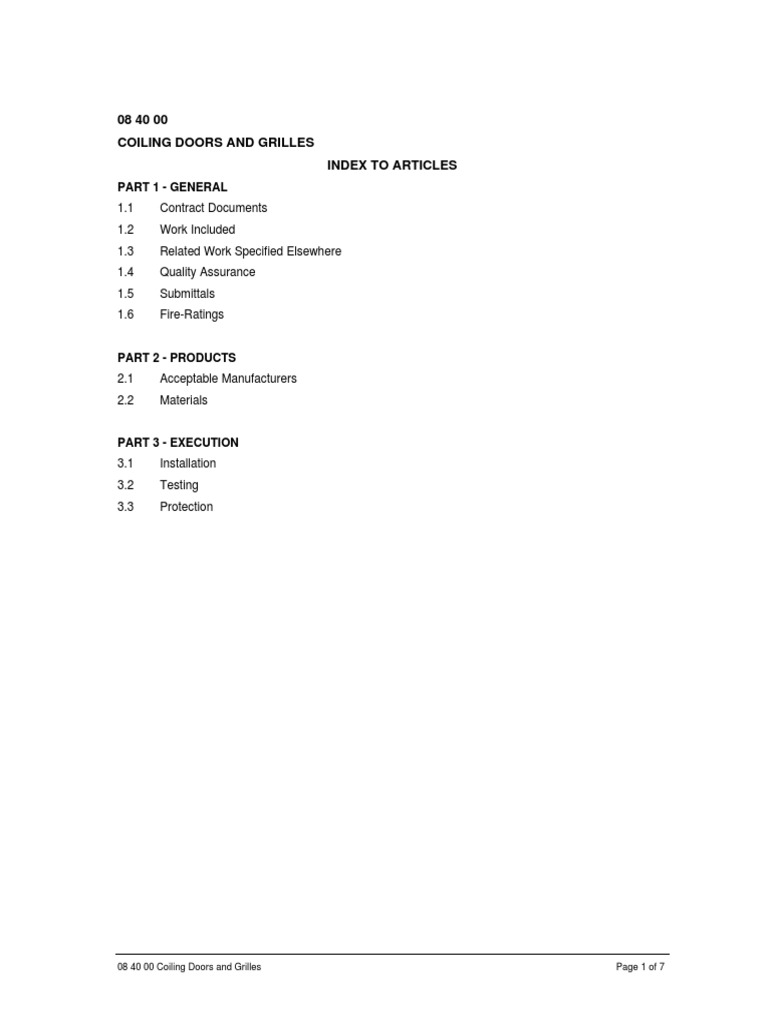 08 40 00 Coiling Doors and Grilles | PDF | Door | Building Engineering