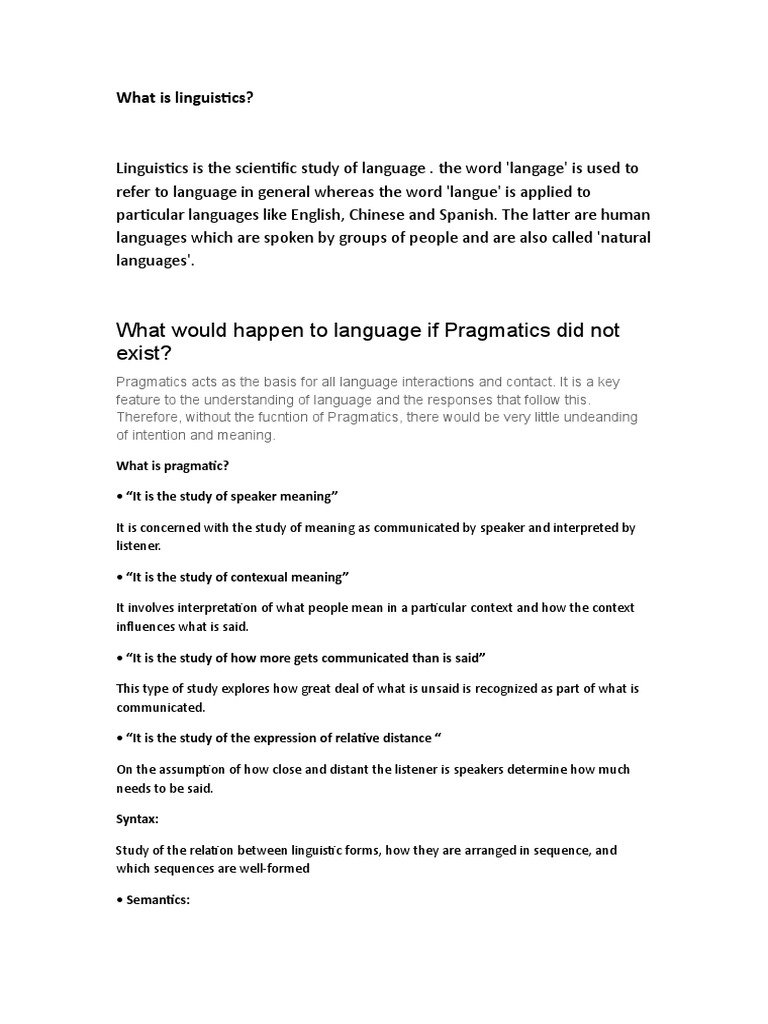 What Would Happen To Language If Pragmatics Did Not Exist? | PDF ...