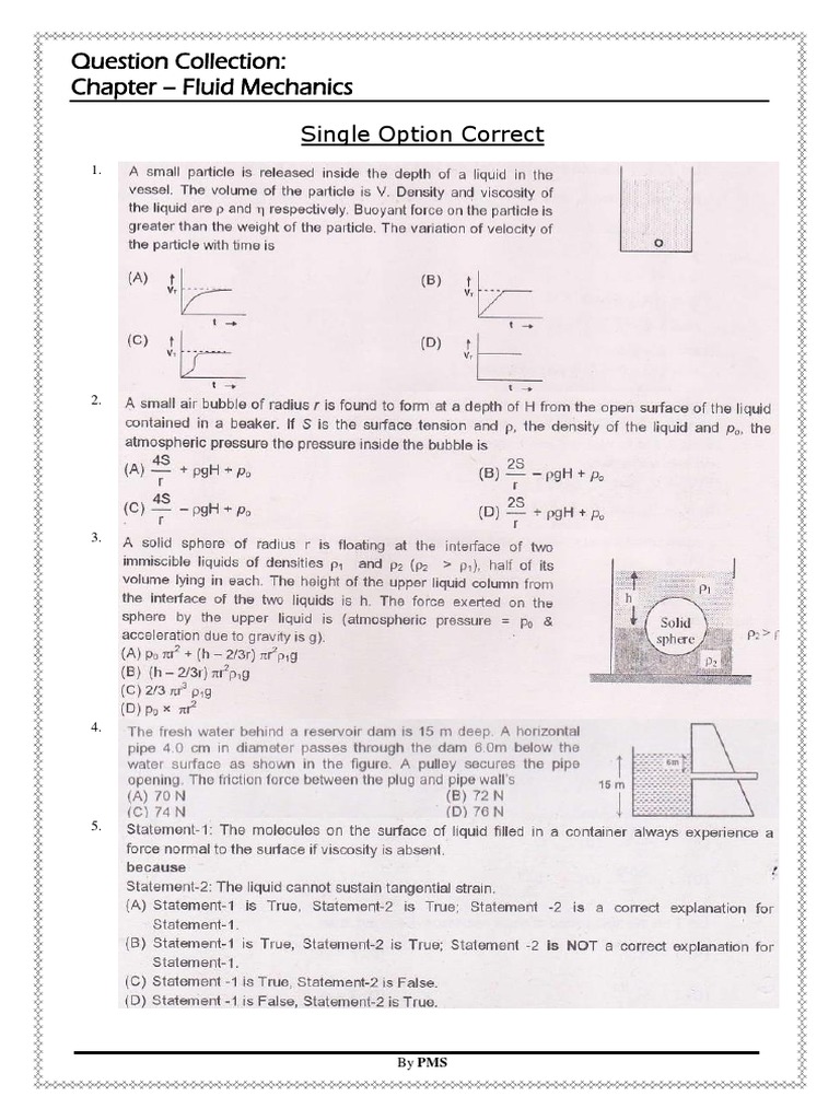 Fluid Mechanics Question Collection: 35 Comprehension Questions, 13 ...