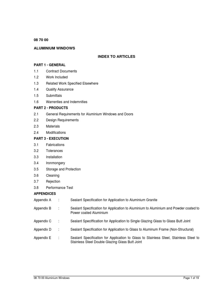 Aluminium Windows Specification Guide | PDF | Door | Specification ...