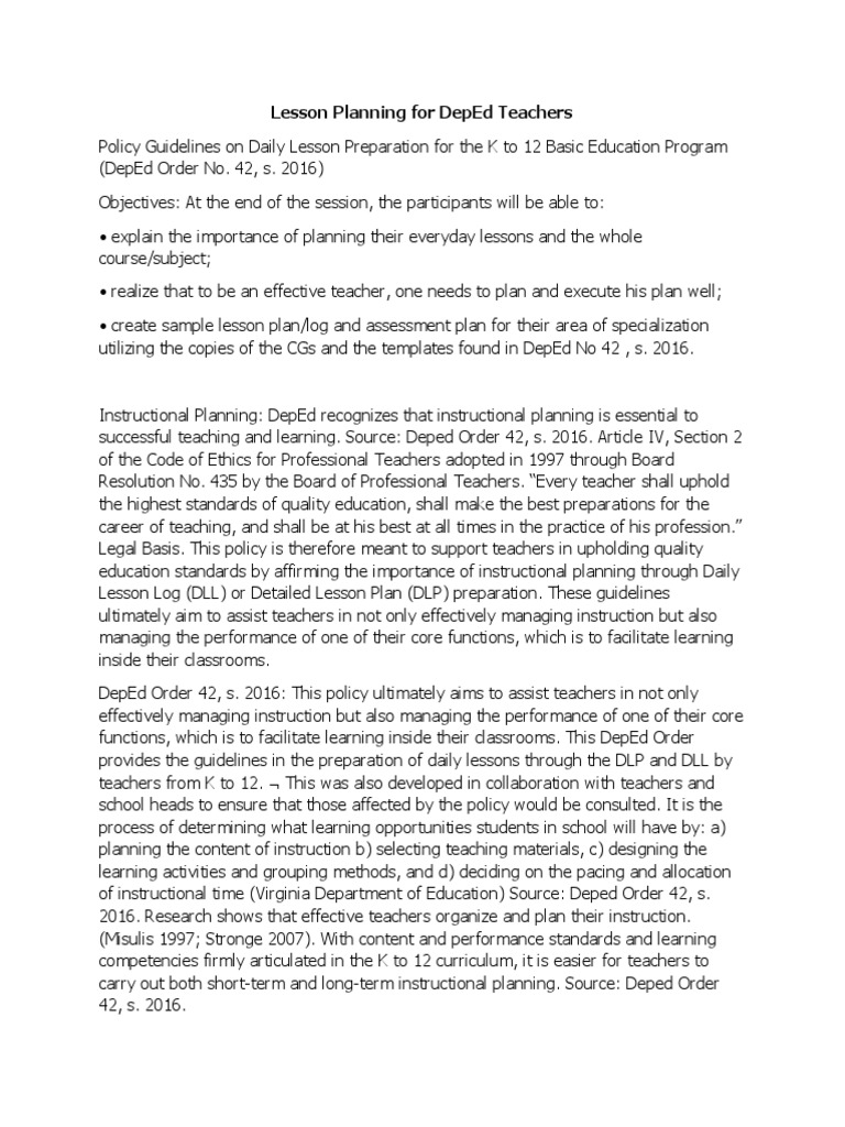 DepEd Guidelines for Lesson Planning | PDF | Differentiated Instruction ...