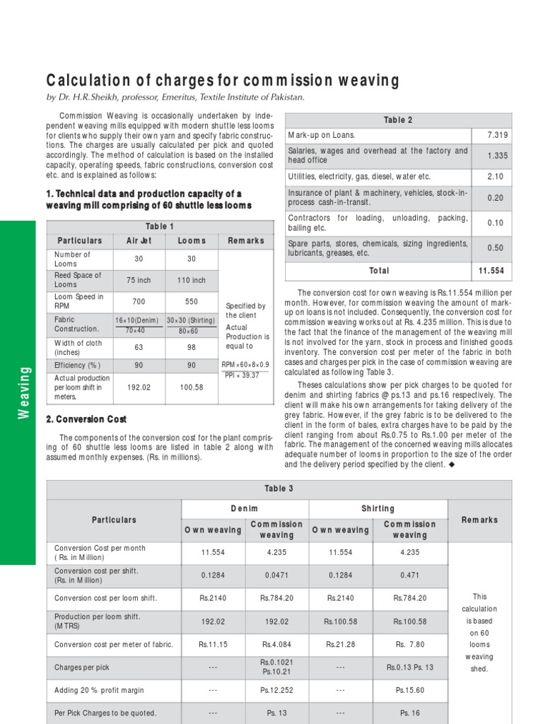 Weaving Commission Calculations | PDF | Weaving | Loom