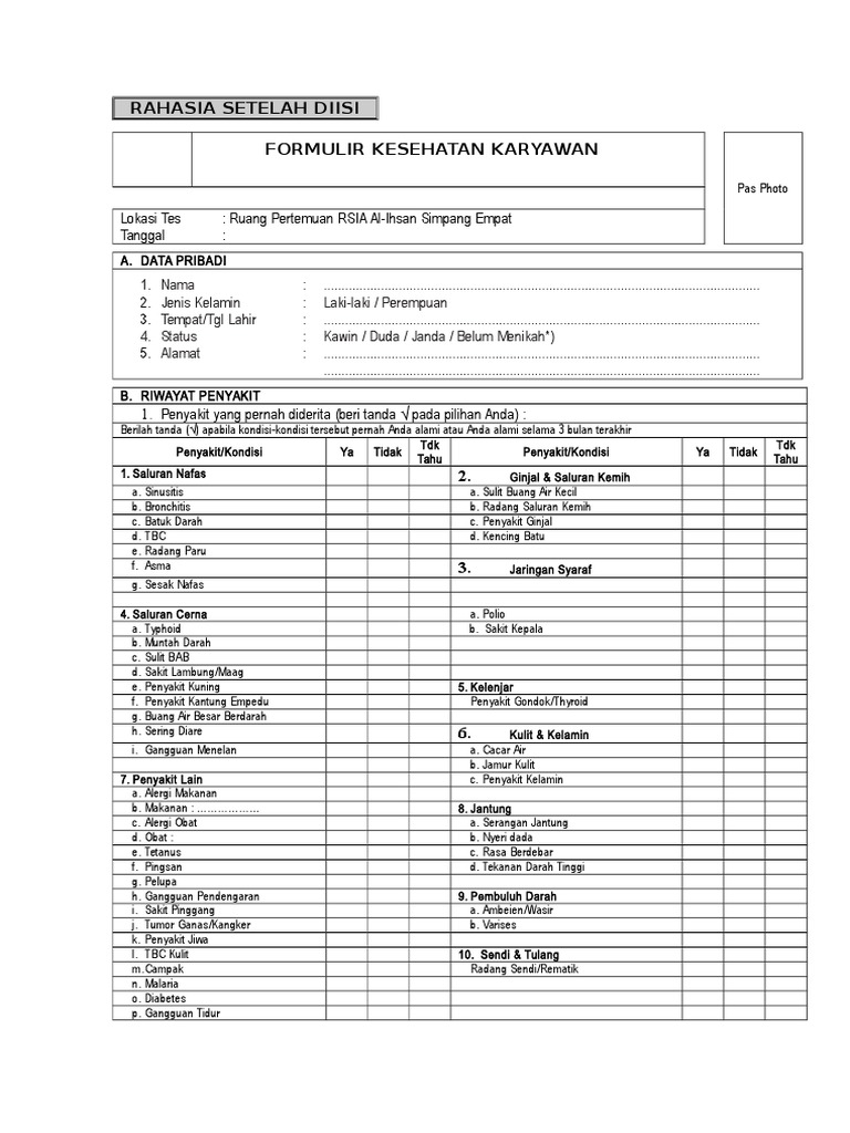 Formulir Tes Kesehatan | PDF