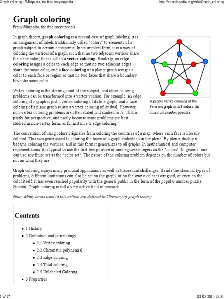 Graph Coloring - Wikipedia, The Free Encyclopedia | PDF | Theoretical ...
