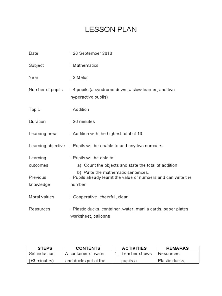 Lesson Plan: Steps Activities Remarks | PDF | Learning | Lesson Plan