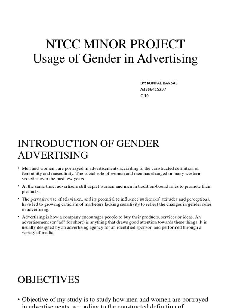 NTCC Minor Project Usage of Gender in Advertising: By: Konpal Bansal ...
