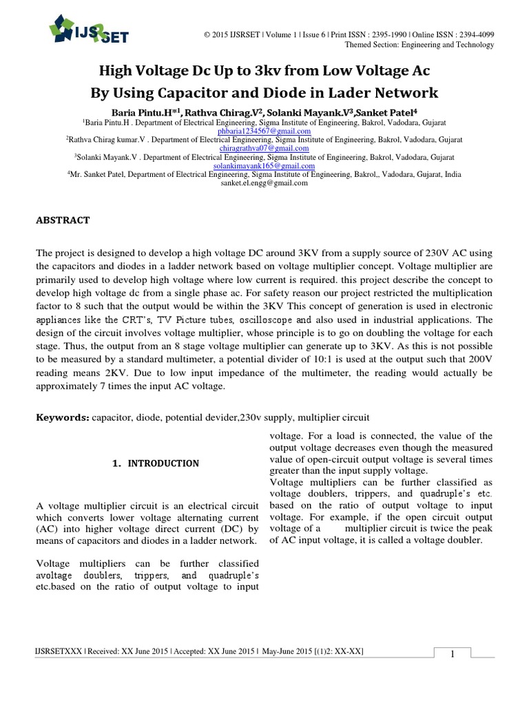 Ee020 High Voltage Dc Upto 3kv From Low Voltage Ac By Using Capacitor
