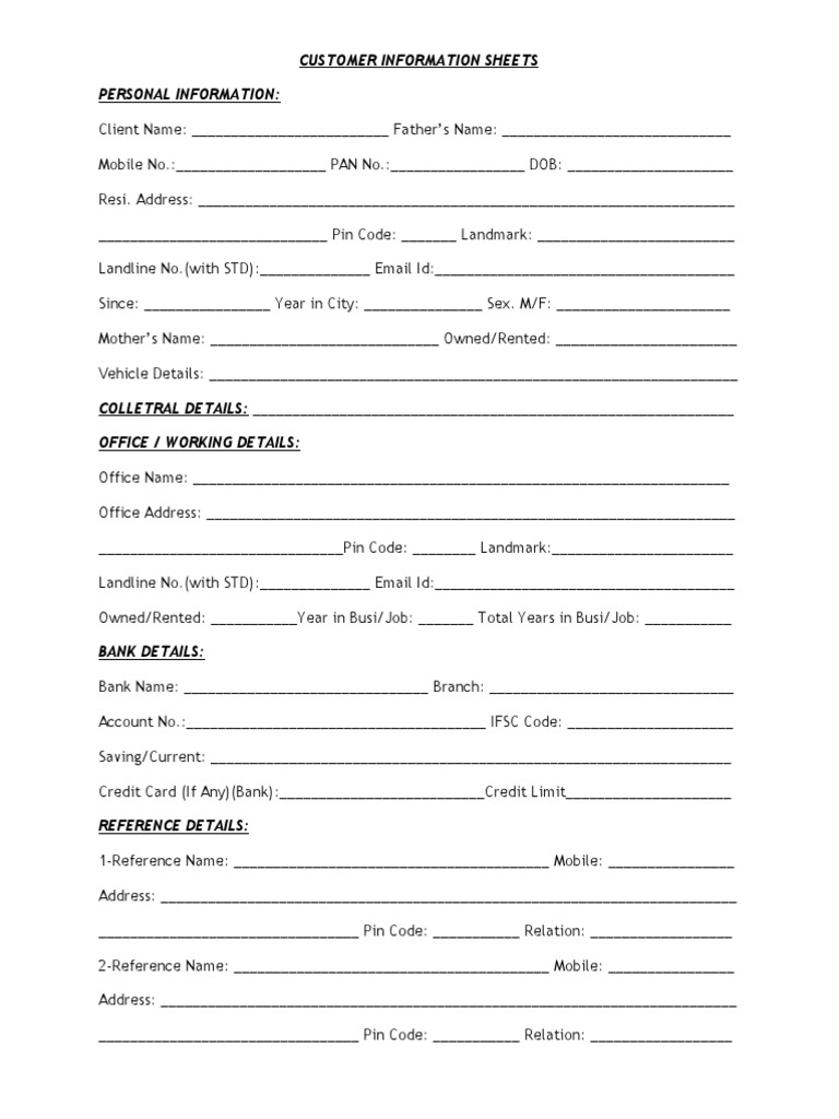 Customer Information Sheets | PDF