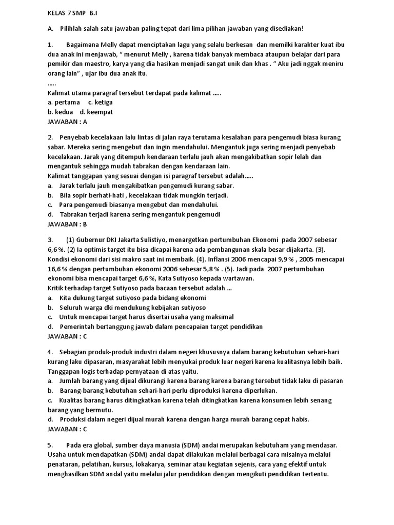 Soal Bindo KELAS 7 SMP | PDF