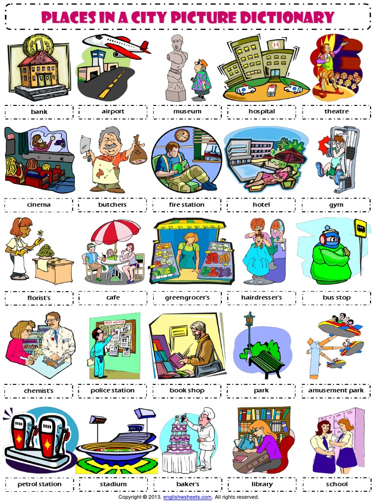 Places in A City Pictionary Poster Worksheet PDF | PDF