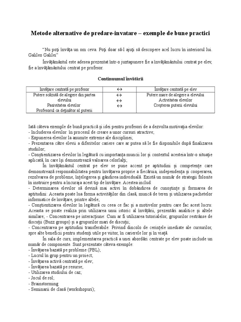 Metode Alternative de Predare-Invatare-exemple de Bune Practici | PDF